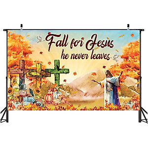 Fall for Jesus He Never Leaves Banner, Fall for Jesus He Never Leaves Decorations, Fall Banner for Christian Fall Decorations, Fall Festival Decorations-71"x44"