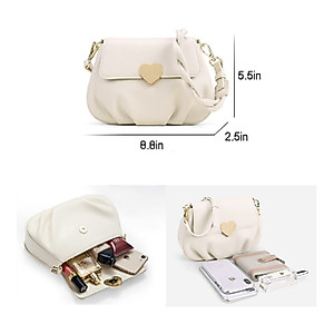 ZEHO Cloud Crossbody Shoulder Bag Dumpling Purse Women Small PU Leather Crossbody Bag Girls Ruched Handbag, White