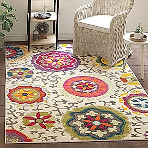 SAFAVIEH Monaco Collection Accent Rug - 3' x 5', Ivory & Multi, Boho Floral Design, Non-Shedding & Easy Care, Ideal for High Traffic Areas in Entryway, Living Room, Bedroom (MNC233A)