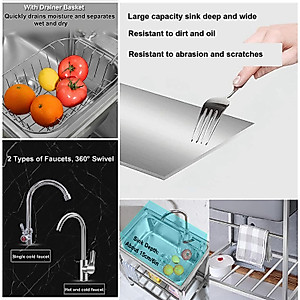 Commercial Kitchen Sink Set, Outdoor Utility Sink, Industrial Garage Sink, Freestanding Catering Sink, for Restaurant, Bar, Laundry, Garage, Backyard (Color : Single Cold, Size : 68x44cm)