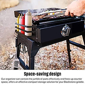 RUSFOL Upgraded Stainless Steel Griddle Caddy for 28"/36" Blackstone Griddles, with a Allen Key, Space Saving BBQ Accessories Storage Box, Free from Drill Hole&Easy to Install