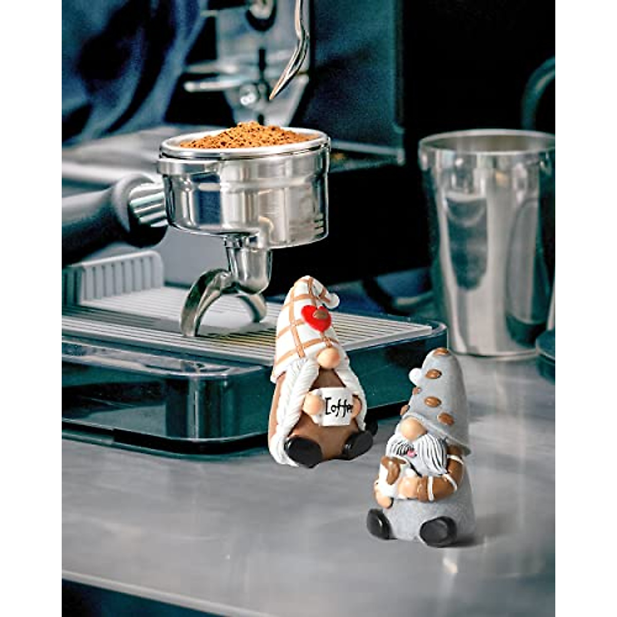 iStatue Coffee Gnomes - Set of 2 Resin 4-inch Swedish Collectible Figurines Couple and Coffee Bar Accessories for Counter Valentine Decor (Coffee Gnomes)