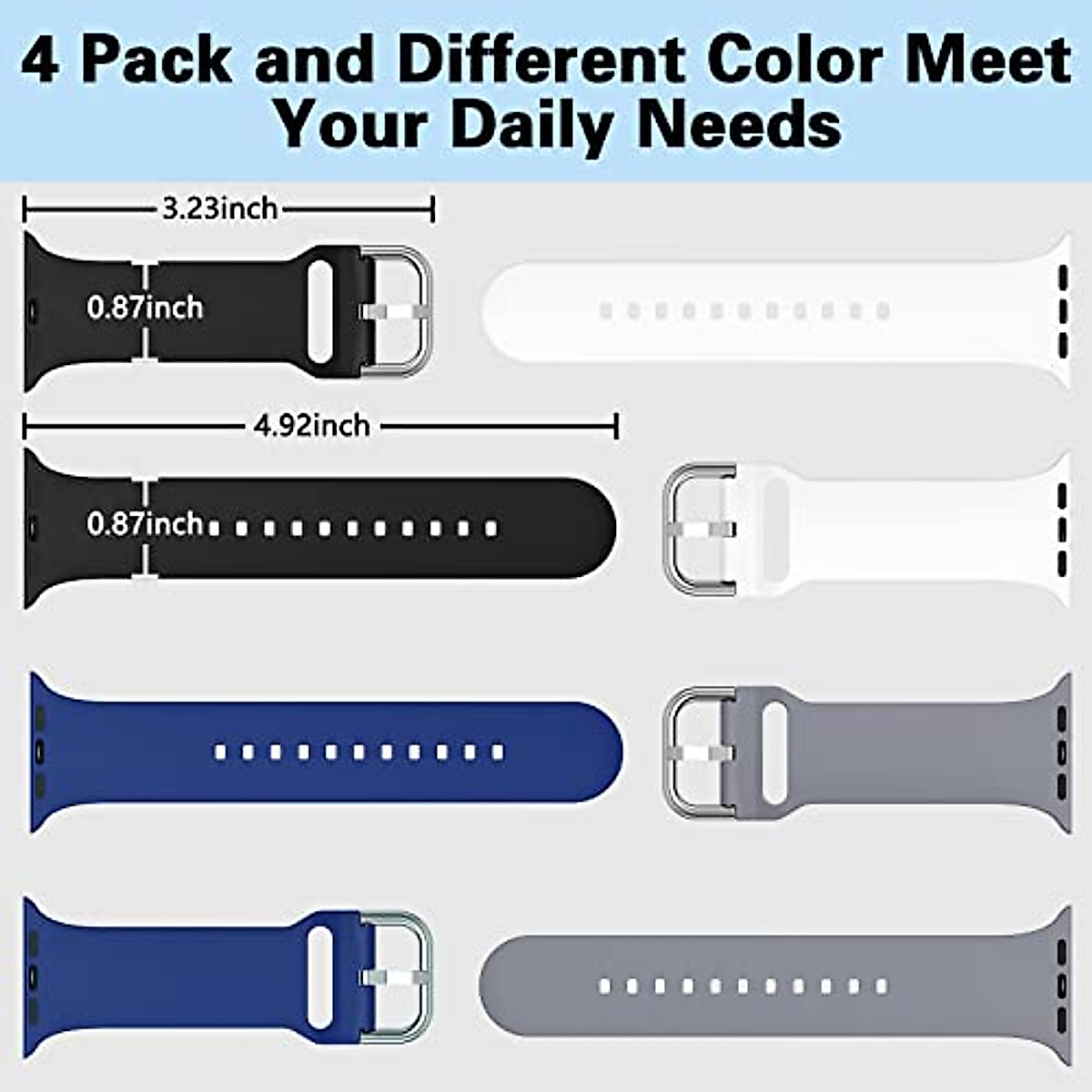 fogkay Compatible for Apple Watch Bands 45mm 44mm 42mm, 4 Pack Women Men Replacement Straps for iWatch Band, Soft Silicone Sport Wristbands With Classic Clasp for Apple iWatch Series SE 7 6 5 4 3 2 1