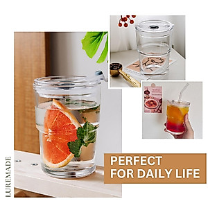 Olvini 13oz Glass Tumbler with Glass Straw and Lid, Iced Coffee Cups Reusable, Water Cup, Coffee Tumbler, Glass Coffee Mugs, Drinking Glass Cups (Clear)