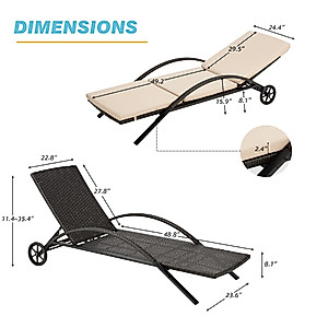 HOMREST Chaise Lounge Chair Outdoor Set of 2, Patio Lounge Chair with Wheels and Removable Cushion,Wicker Pool Sunbathing Lounge Chair for Outside, Patio, Porch, Backyard (Khaki)
