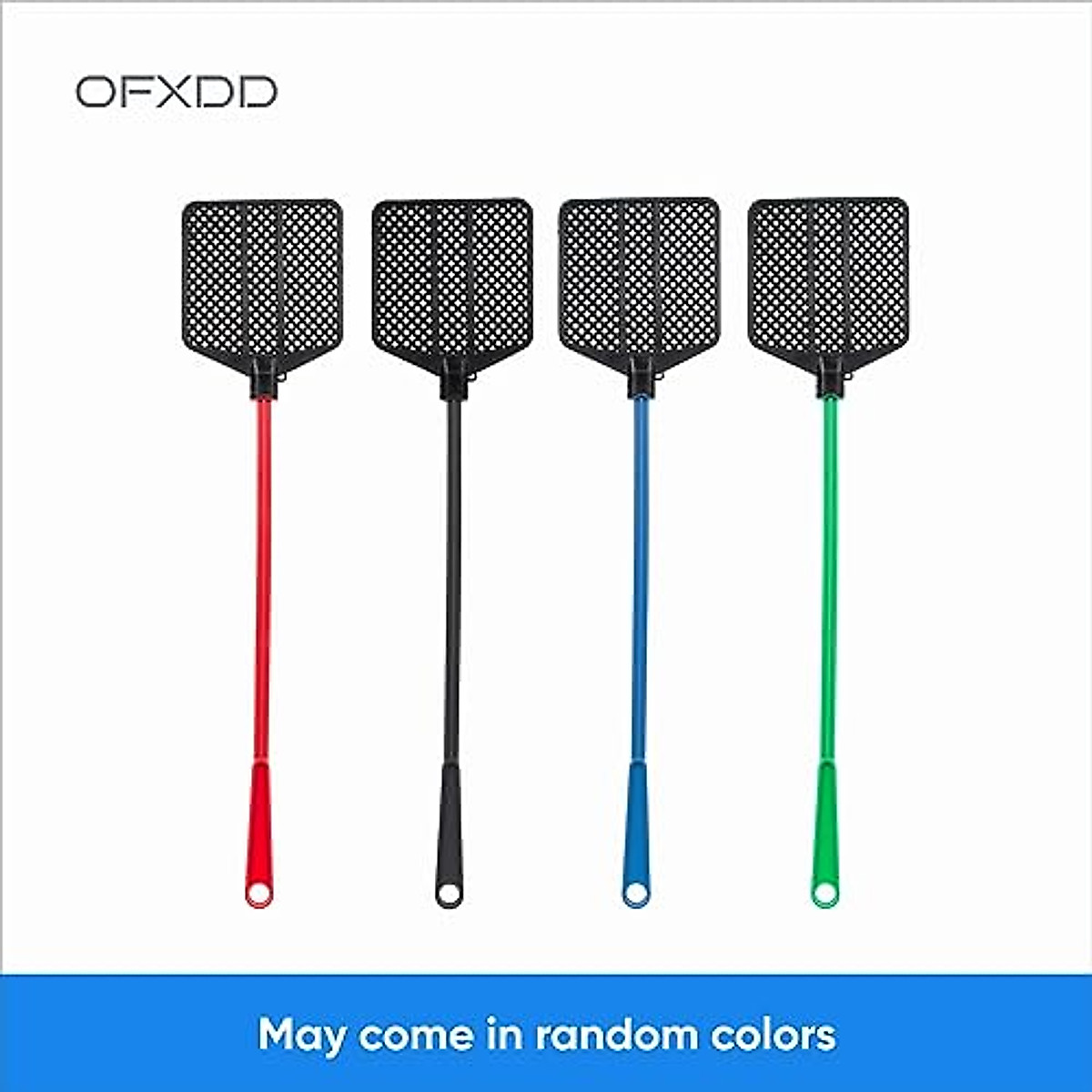 OFXDD Rubber Fly Swatter, Long Fly Swatter Pack, Fly Swatter Heavy Duty, Black and Light Blue Colors (2 Pack)