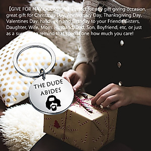 BLEOUK The Dude Gift Lebowski Inspired Keychain Crime Movie Fans Gift Bowling Gift (THE DUDE ABIDES)