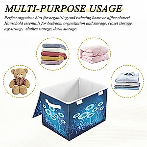 Kigai Magic Blue Dandelion Storage Basket with Lid Collapsible Storage Bin Fabric Box Closet Organizer for Home Bedroom Office 1 Pack
