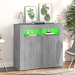 GaRcan TV Cabinet with LED Lights Gloss TV Stand Unit with LED Lights Unit Entertainment Centre Modern TV Unit Desk Bedroom Living Room, Smoked Oak 80 x 35 x 75 cm (Grey Sonoma 80 x 35 x 75 cm)