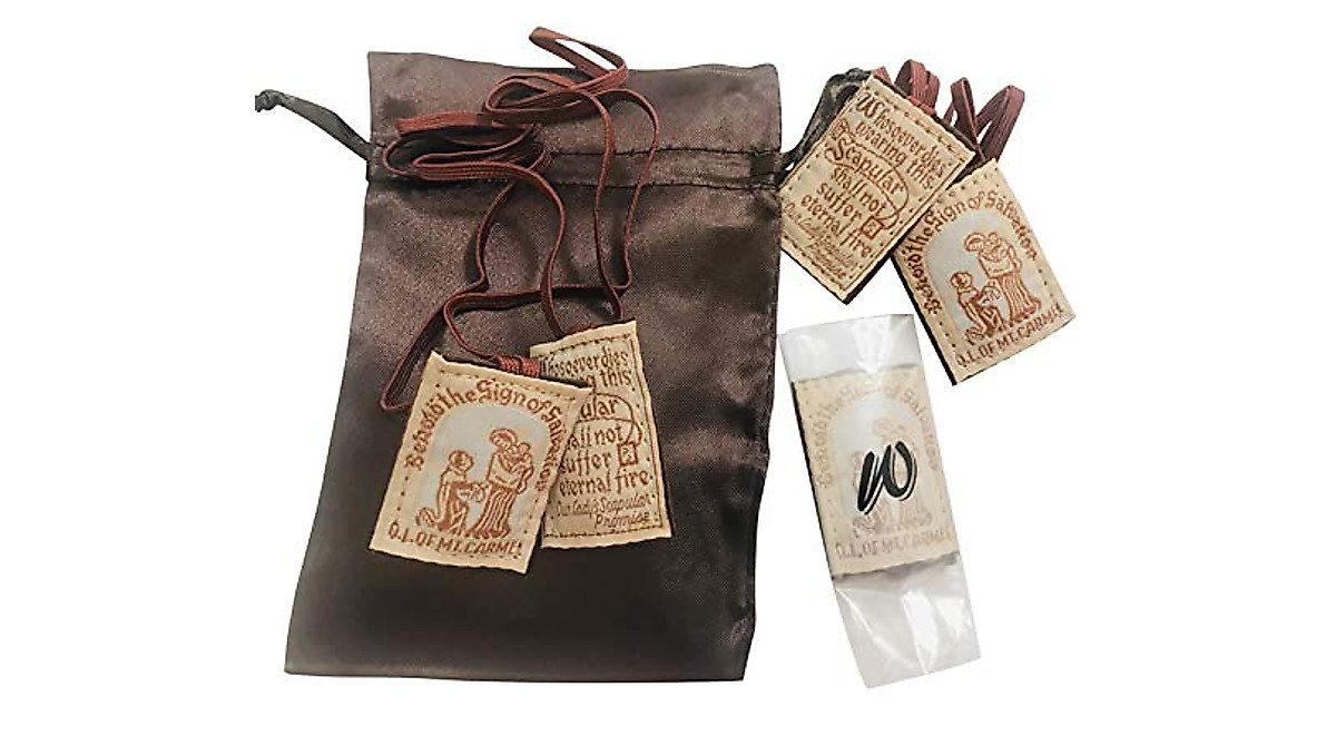 Traditional Brown Scapular Pack - 12 Wool Mount Carmel Sacraments