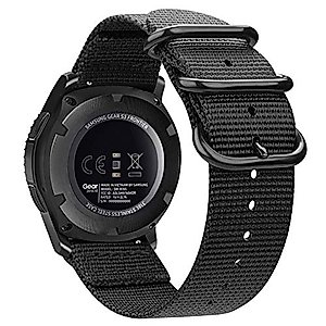 Fintie Bands Compatible with Samsung Galaxy Watch 3 45mm / Galaxy Watch 46mm / Gear S3 Classic/Frontier, Soft Woven Nylon Band 22mm Quick Release Adjustable Replacement Sport Strap, Black