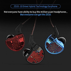 Linsoul KZ ZS10 5 Drivers in Ear Monitors High Resolution Earphones/Earbuds with Detachable Cable (with Mic, Red)