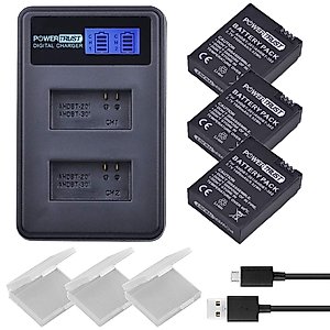 PowerTrust 3Pcs 3.7V 1600mAh AHDBT-301 Battery for GoPro Hero3 AHDBT301 AHDBT-302 AHDBT-201 Li-ion Camera Battery and LCD USB Dual Charger