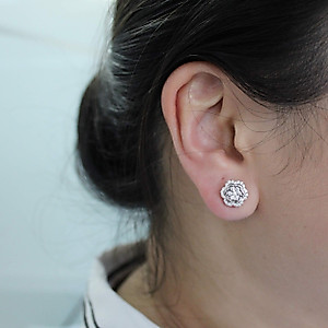 1/2Cttw Natural Diamond Cluster Stud Earrings Set in 925 Sterling Silver