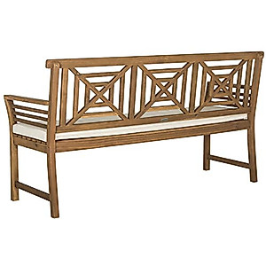 Safavieh PAT6737A Outdoor Collection Del Mar 3 Seat Bench, Natural/Beige