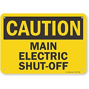 SmartSign 7 x 10 inch “Caution - Main Electric Shut-Off” OSHA Sign, Digitally Printed, 55 mil HDPE Plastic, Black and Yellow