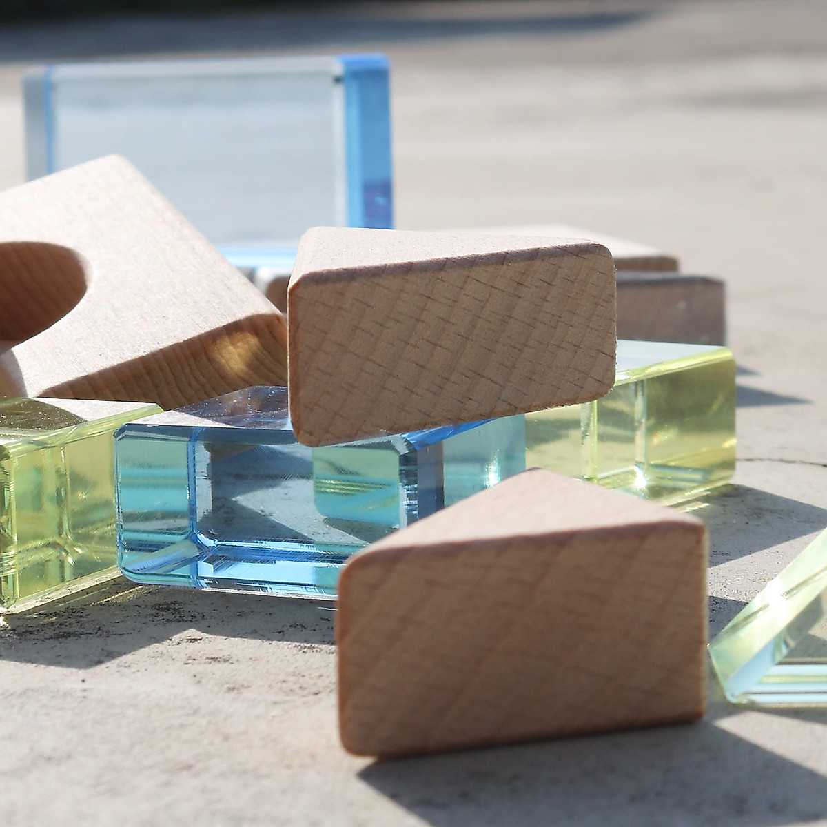 KOAICS 28PCS Rainbow Crystal Geometric Acrylic Blocks Castle Building Sensory Game High Transparent Preschool Colorful Learning Light Shadow Toys for Kids (Macaron)