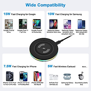 15W Samsung Wireless Charger Fast Charging Pad with QC3.0 Adapter for Samsung Galaxy S24 S23 Ultra S22+ S21 S20 FE, Wireless Charger Phone Charging Station for iPhone 15 14 13, Google Pixel 8 7a 6 Pro