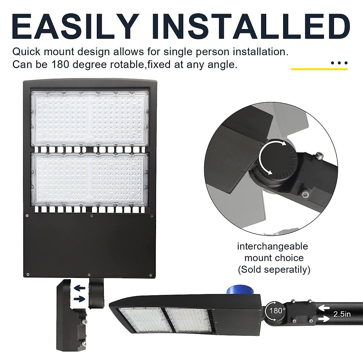 300W LED Parking Lot Light with Dusk to Dawn Photocell 42000 LM 5000K 1-10V Dimmable LED Shoebox Area Light (1000W HID/HPS Equivalent), Yoke Mount 100-277V AC IP65, UL&DLC Listed