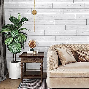 WallerCity Natural White Wood Peel & Stick Floor Planks 36"x6" Waterproof Self-Adhesive Vinyl Tiles for Bathroom & Kitchen (4PCS)