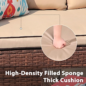 JOIVI Patio Furniture, Small Sectional Sofa Set with Storage Box, Outdoor Patio PE Rattan Conversation Set, All Weather Brown Wicker Couch with Cushions and Tempered Glass Coffee Table, Beige