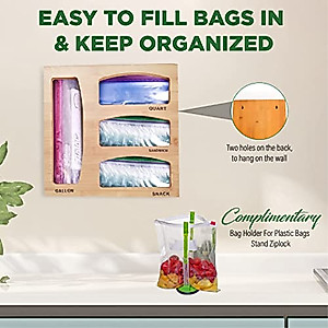 Bamboo Bag Organizer for Drawer and Wall , Sandwich Bag Organizer Bundled with Baggie Holder , 4 Slots Food Storage Bag Holder , Baggie Organizer Set , Natural Bag Storage Organizer with Black Labels