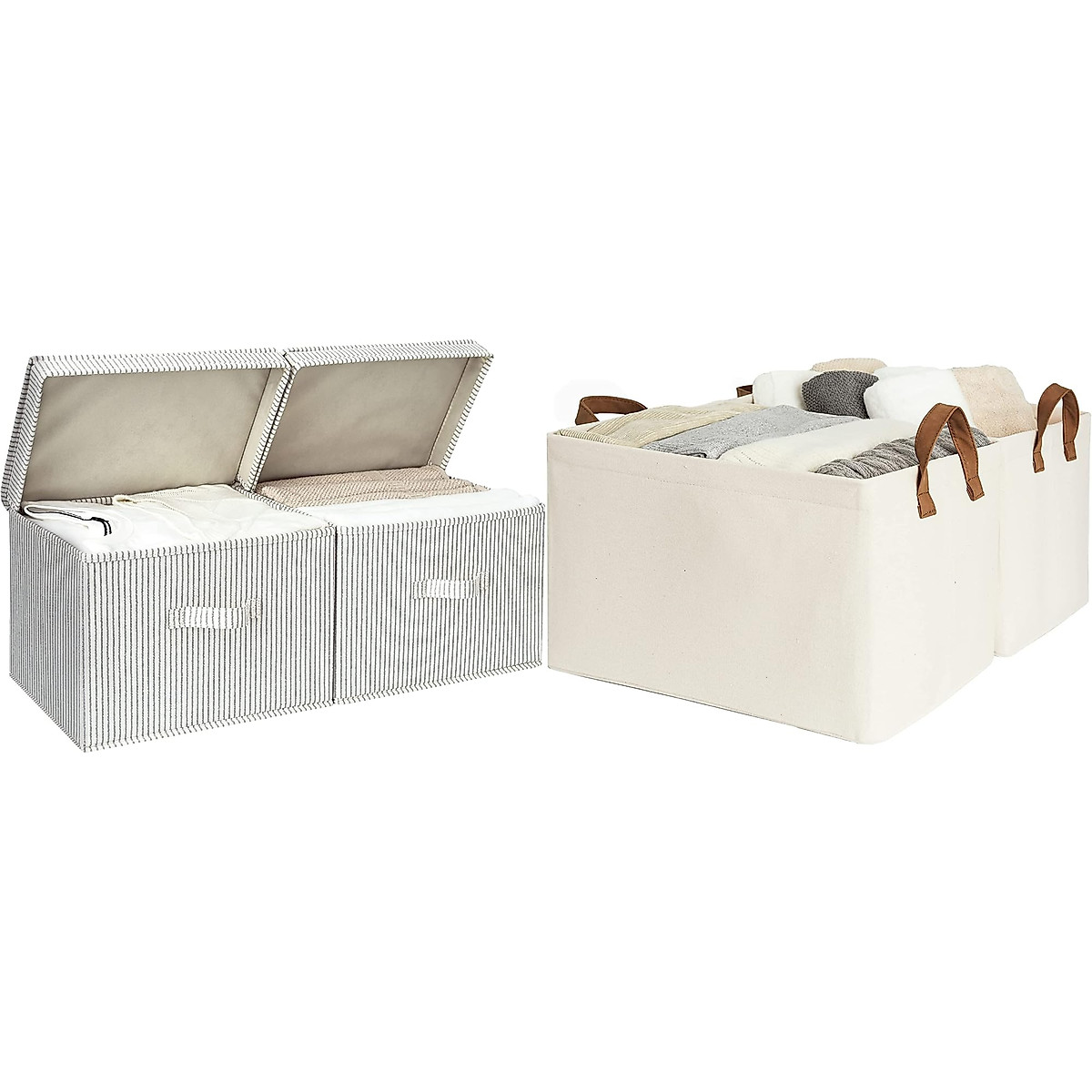 StorageWorks 2-Pack Decorative Storage Boxes with 2-Pack Metal Storage Baskets