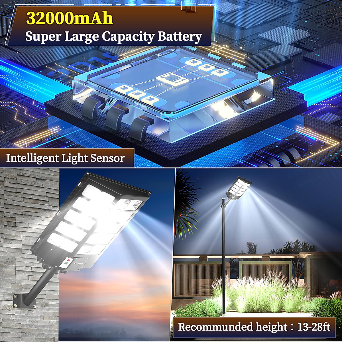 Ofuray Of-5200W Solar Street Light Outdoor Waterproof, 320000LM Solar Parking Lot Lights-Commercial Dusk to Dawn, IP67 6500k LED Street Light with Remote Control Motion Sensor for Garage, Yard, Barn