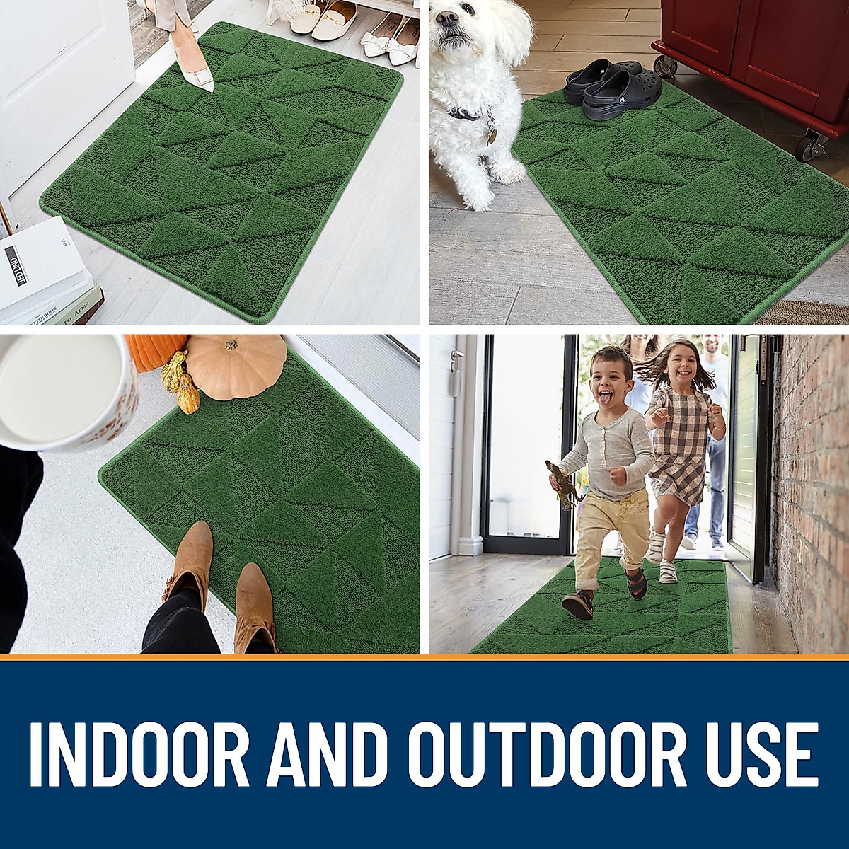 OLANLY Door Mats Indoor, Non-Slip, Absorbent, Dirt Resist, Entrance Washable Mat, Low-Profile Inside Entry Doormat for Entryway (32x20 inches, Green)