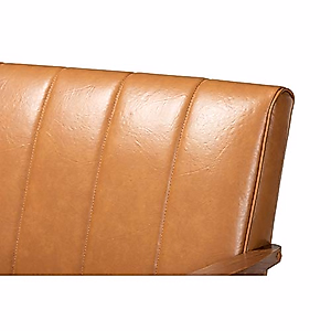 Baxton Studio Nikko Mid-century Modern Tan Faux Leather Upholstered and Walnut Brown finished Wood Loveseat