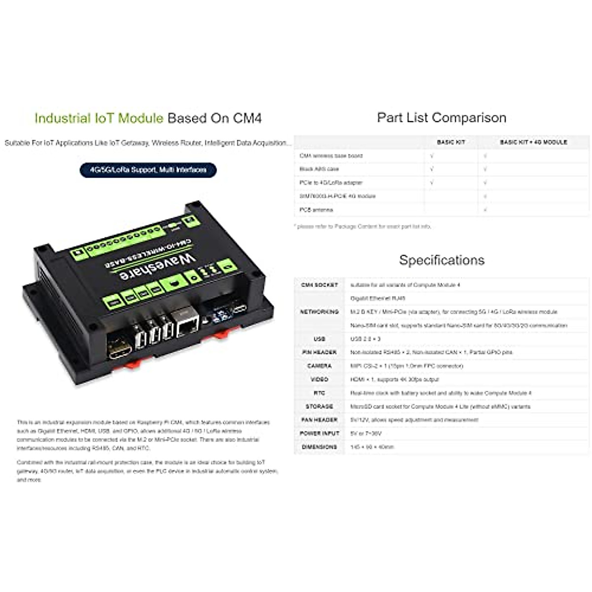 Waveshare Industrial IoT Wireless Expansion Module Designed for Raspberry Pi Compute Module 4