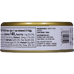 Bumble Bee Prime Solid White Albacore Tuna- Low Sodium in Water, 5 oz Can (Pack of 12) - Premium Wild Caught Tuna - 32g Protein per Serving - Non-GMO Project Verified, Gluten Free, Kosher