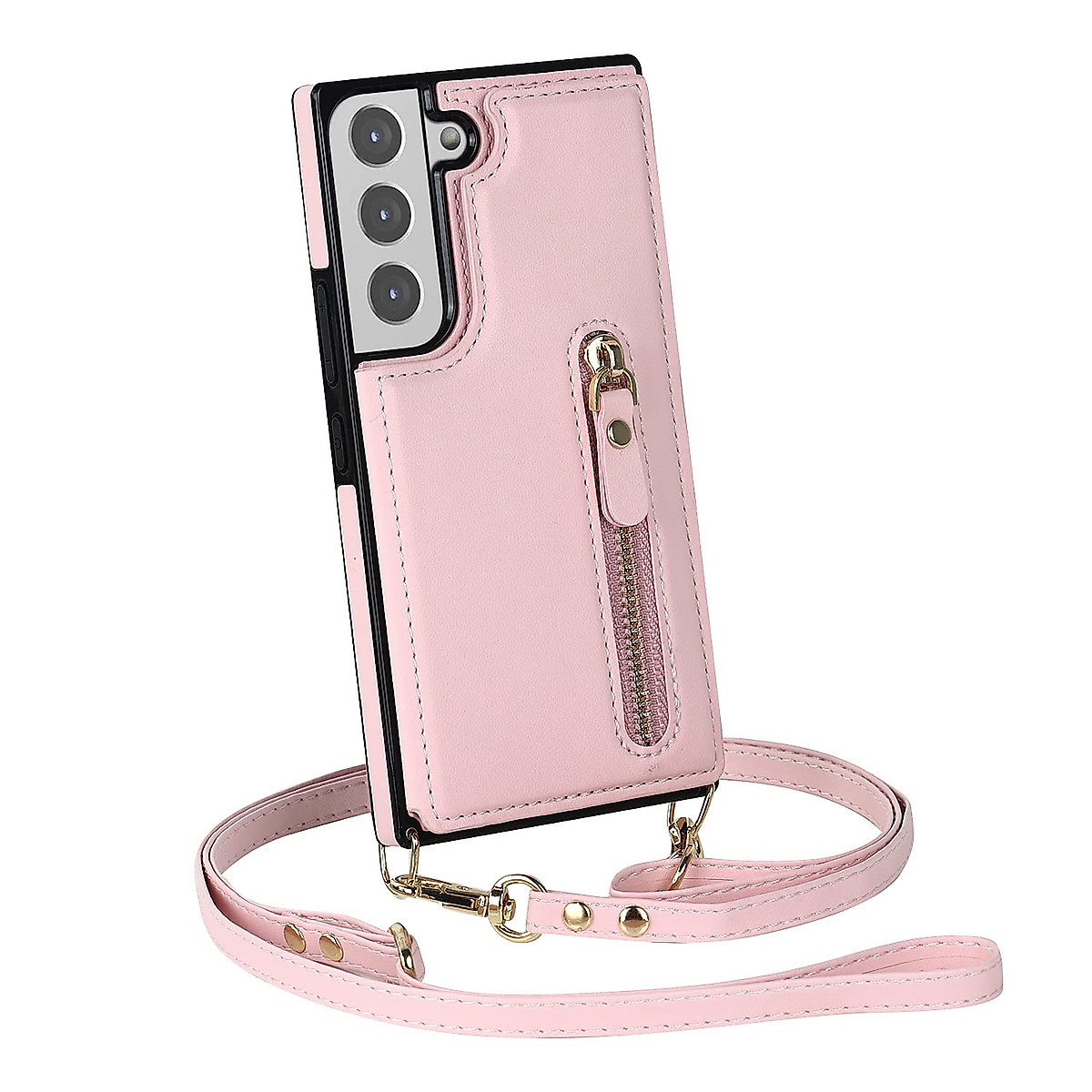 Protective Case Compatible with Galaxy S9 Plus - Adjustable Crossbody Lanyard + Zipper Cash Pocket Wallet Leather Case Card Slot Kickstand Metal Close Cover for Samsung Galaxy S9 Plus [SK] -Pink