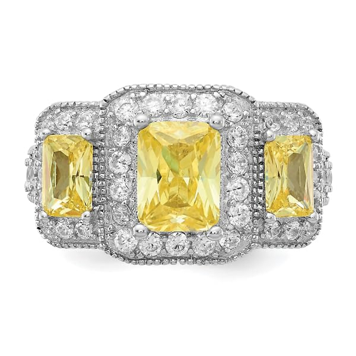 IceCarats 925 Sterling Silver Yellow Radiant Cut White Cubic Zirconia CZ 3 Stone Statement Ring Size 6