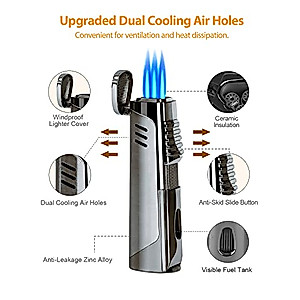 RONXS Torch Lighter, Triple Jet Flame Lighter with Punch, Refillable Windproof Pocket Butane Lighter, Ideal Gift for Men Father (Butane Gas Not Included)