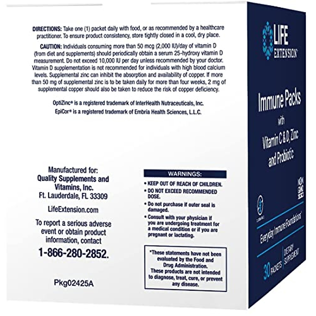 Life Extension - Immune Packs with Vitamin C & D, Zinc and Probiotic (30 Packs)
