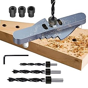 Pftjujudan Dowel Jig Kit,Line Scriber Drill Jig,Self Centering Drill Guide for Straight Holes,Adjustable Width Woodworking Locator Hand Tools,1/4", 5/16", 3/8" Drilling Guide Power Tool