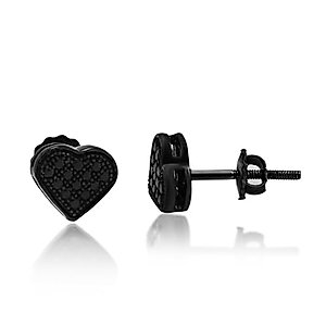 Mydesigen 0.16 Cttw Real Diamond Heart Stud Earrings 925 sterlingsilver Black Gold Over Sterling Silver earrings for women