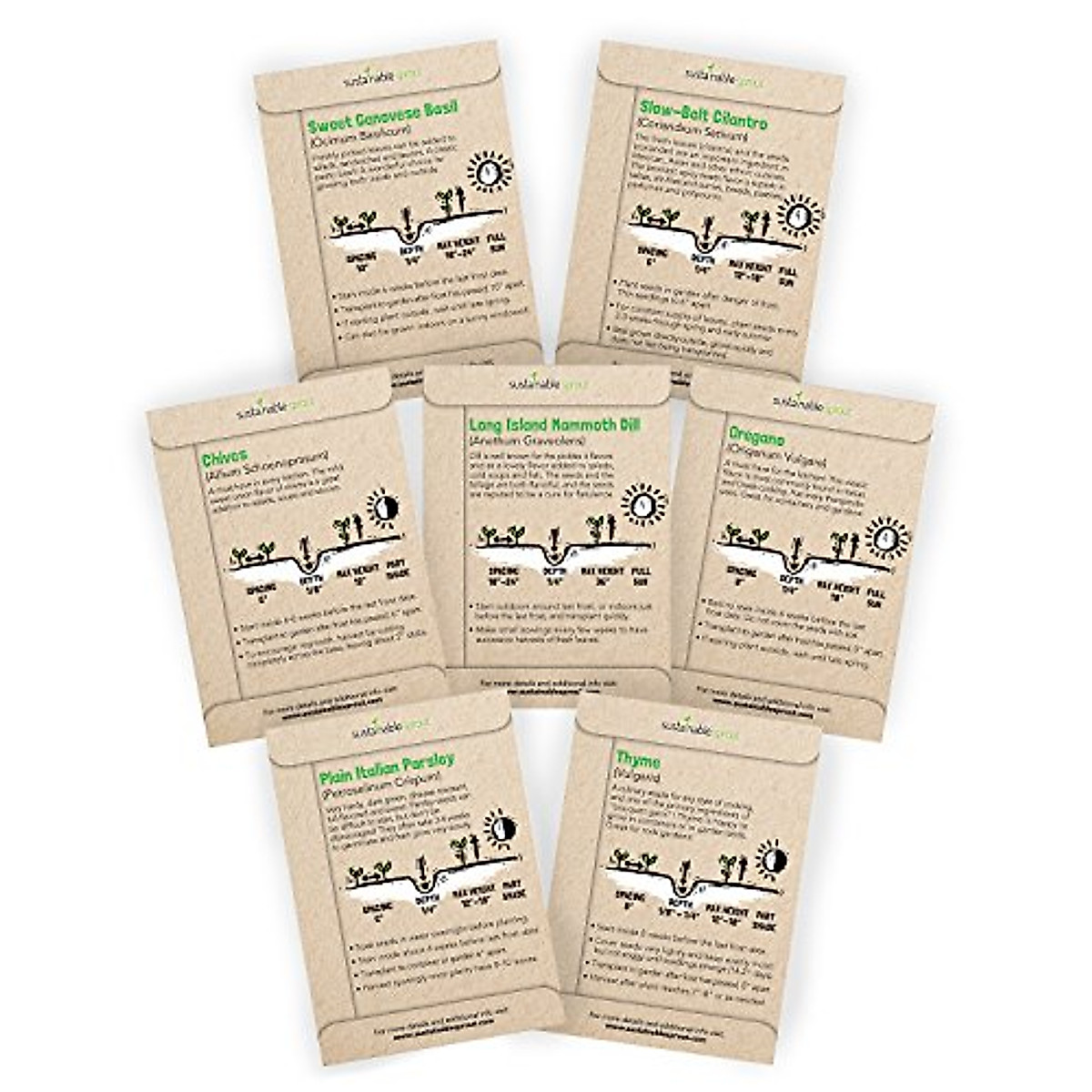 Culinary Herb Seeds for Planting Variety 7 Pack — Includes Basil, Parsley, Thyme, Oregano, Cilantro, Chives, Dill Seeds for Planting — Herb Garden Starter Kit — Herb Garden Seeds, Non GMO