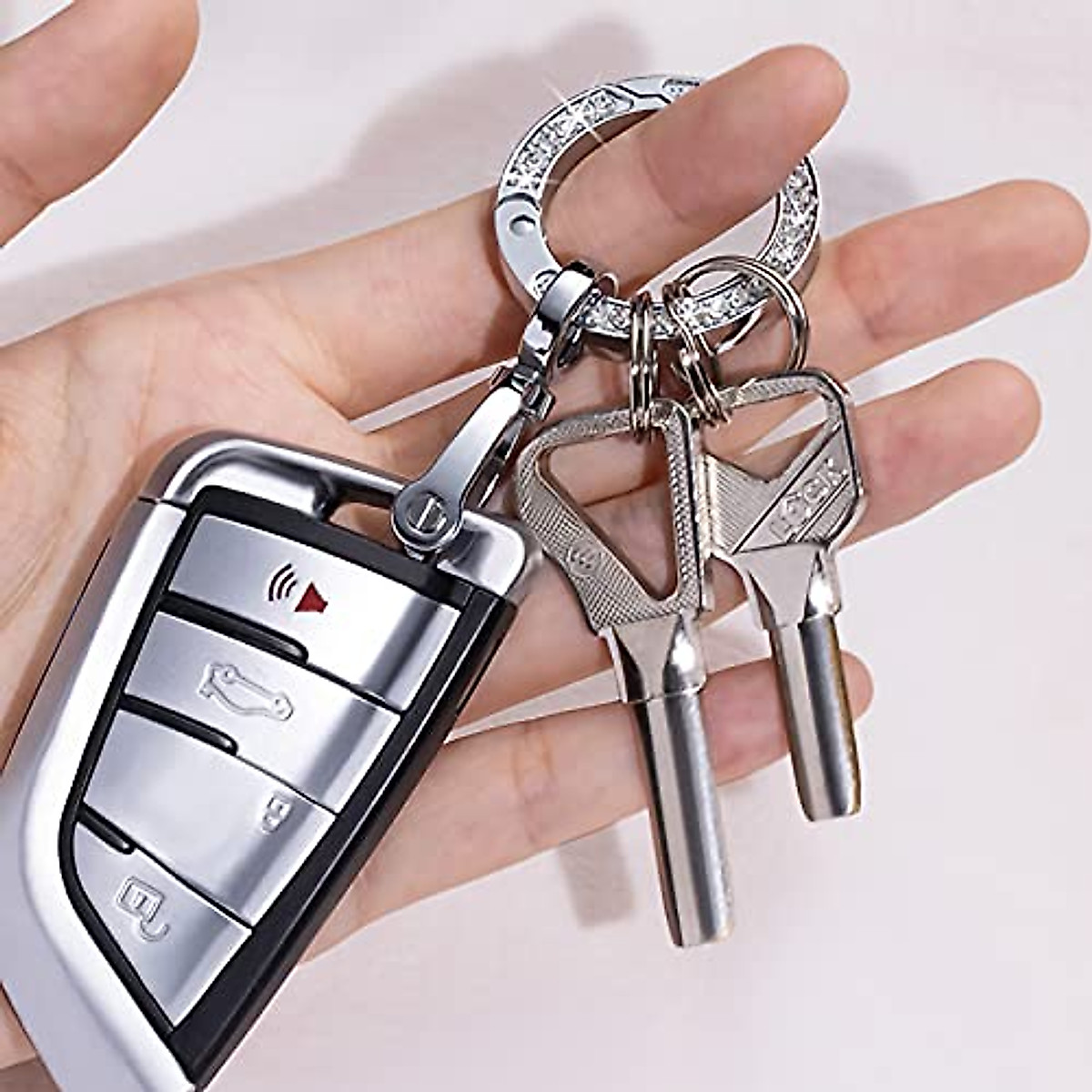 Savzokiw Crystal Car Key Chain For Ladies Women Key Fob, Key Chain Ring Strap (Silver)