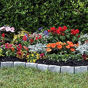 EasyFlex No-Dig Landscape Edging with Anchoring Spikes, 2.7 in Tall Decorative Stone-Look Garden Border, 15 Foot Kit, Slate Gray