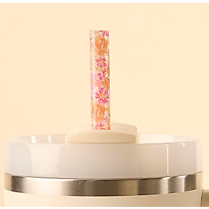 The Darling Effect Tumbler with Handle Matching Lid and Straw 40 oz Tumbler with Reusable Straws Garden Pink Stainless Steel Travel Mug 6 Piece Set for Hot Drinks Iced Coffee