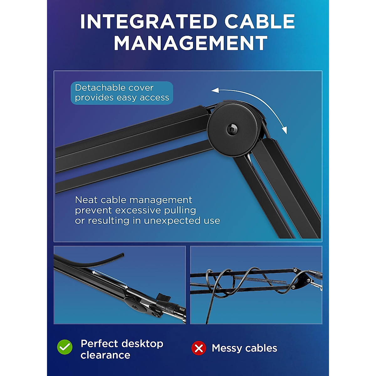 InnoGear Mic Boom Arm Microphone Stand Cable Management for Blue Yeti FIFINE AM8 K669B HyperX QuadCast S SoloCast AT2020 Shure SM7B MV7 and Other Microphone