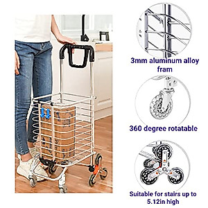 Folding Shopping Cart, Grocery cart on Wheels 35L 110lbs Large Capacity Stair Climbing Trolley w/8 Wheels & Removable Waterproof Oxford Bag Utility Cart (Blue)