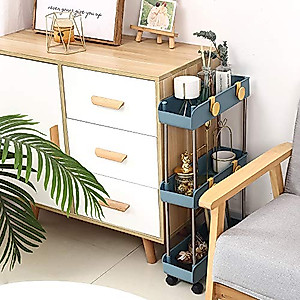 Melody House 3-Tier Slim Mobile Shelving Unit on Wheels, Slide Out Rolling Bathroom Storage Organizer, Utility Carts Shelf Rack for Kitchen Bathroom Laundry Room Narrow Places, Navy Blue