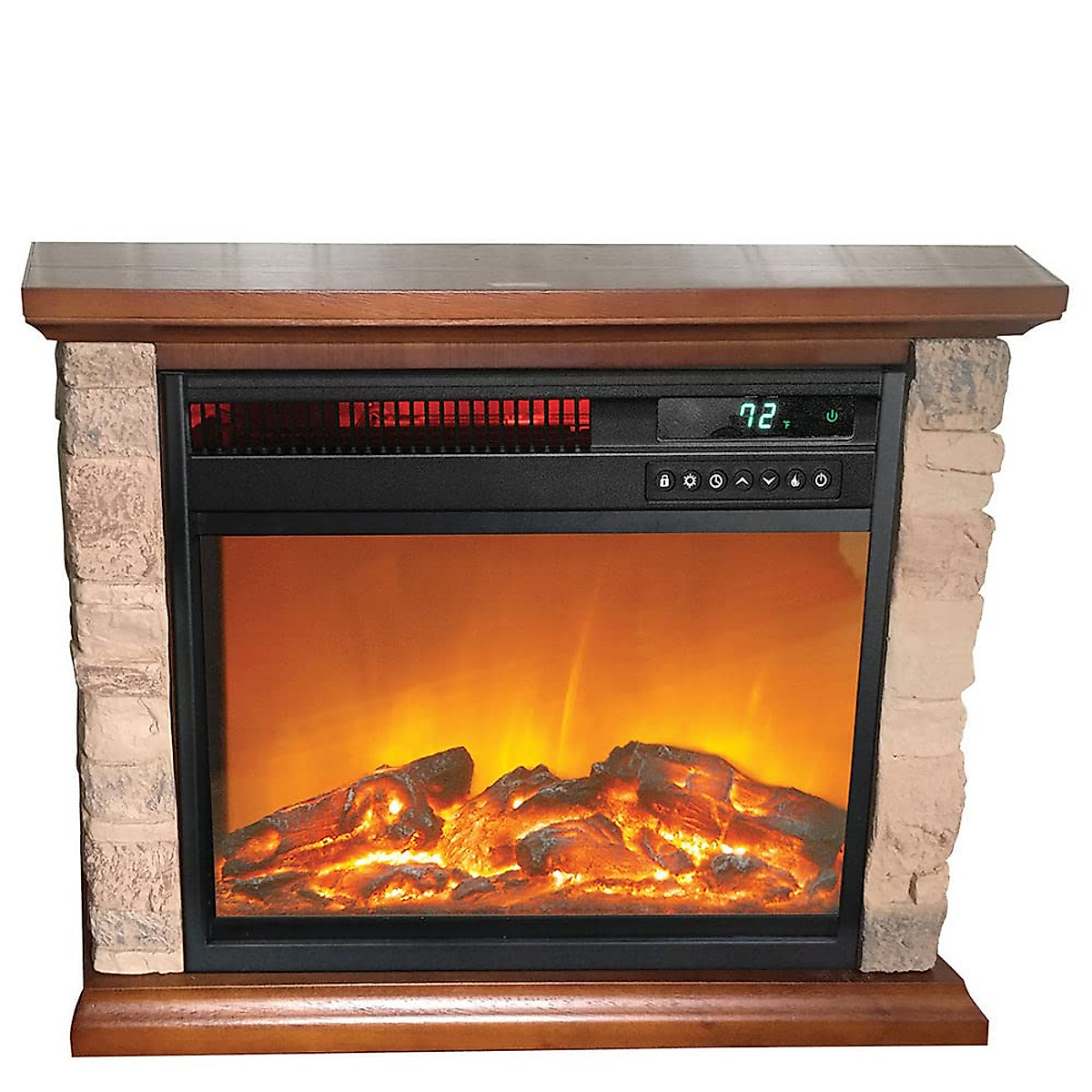 Lifesmart 3-Quartz 5,118 BTU Small Infrared Faux Stone Fireplace with Charred Log Insert and Realistic Flame, Fireplace Heater with Remote Control, 3 Settings, Overheat & Tip-Over Safety Switch