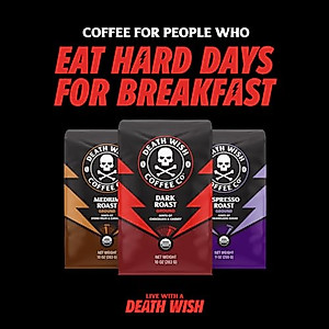 Death Wish Coffee Co., Organic and Fair Trade Dark Roast Ground Coffee, 16 oz