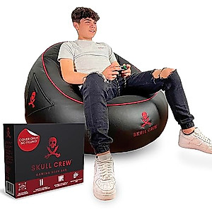Skull Crew Bean Bag Cover [Cover ONLY, NO Filling] - Kids & Teens Gaming Chair - Floor Beanbag with XL Side Pocket & Hanger - Breathable Seat, Perfect for Bedroom, Dorm, Gaming Room - Soft & Stylish