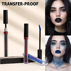 BADCOLOR 3 Colors Matte Liquid Lipstick Set, 24-Hour Smudge Proof Permanent Dark Lipstick Waterproof Velvet Nonstick Cup Stain Lip Gloss Set, Halloween Makeup Lip Gloss Gift - Purple, Black, Blue