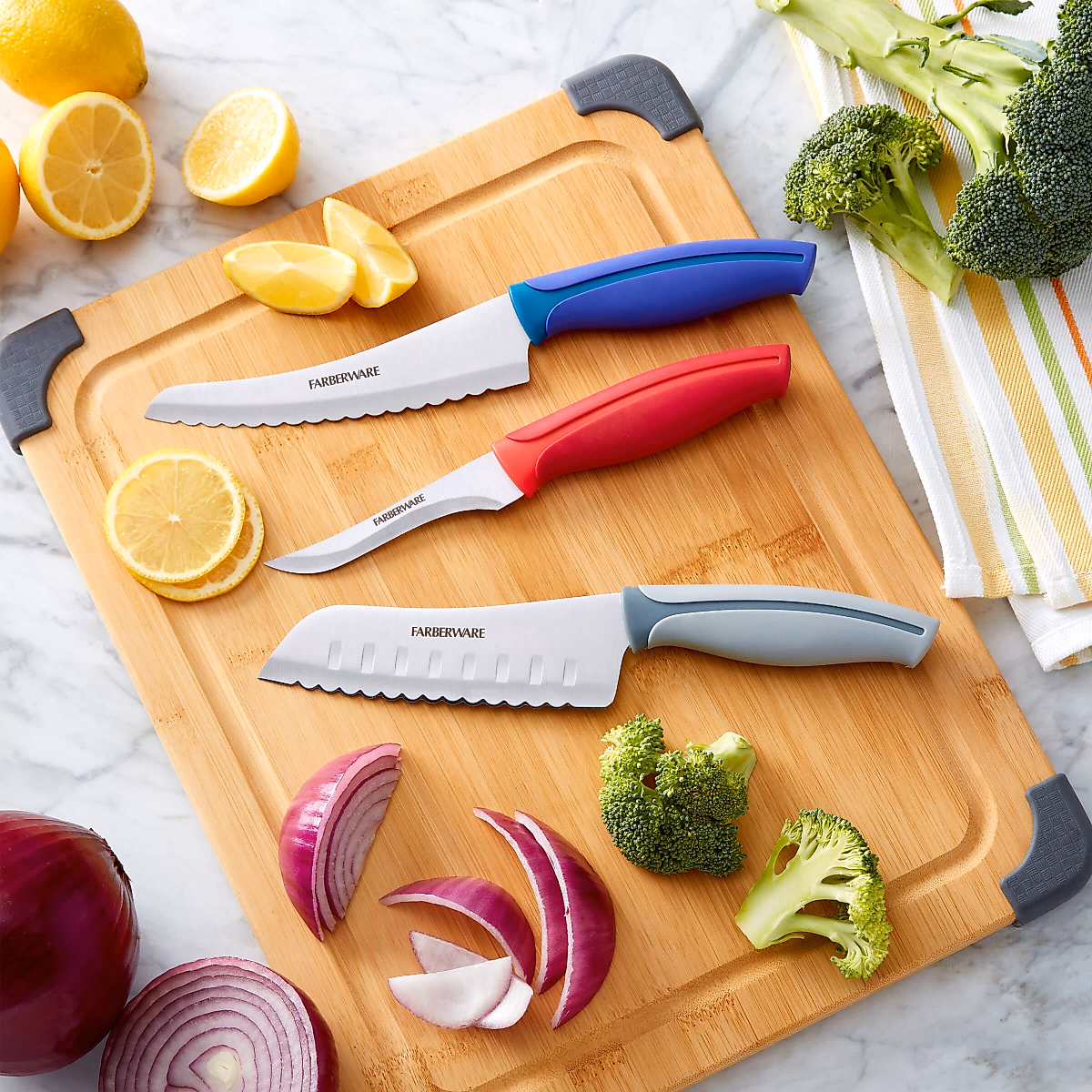 Farberware Precise Slice Utility Knife Set, 3 Piece, Multicolor